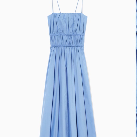 COS | Dresses | Cos Light Blue Gathered Cotton Midi Dress | Poshmark